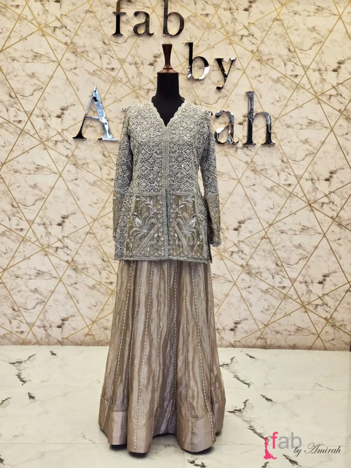 Embroidered Bridal Jacket Lehenga | FAB BY AMIRAH